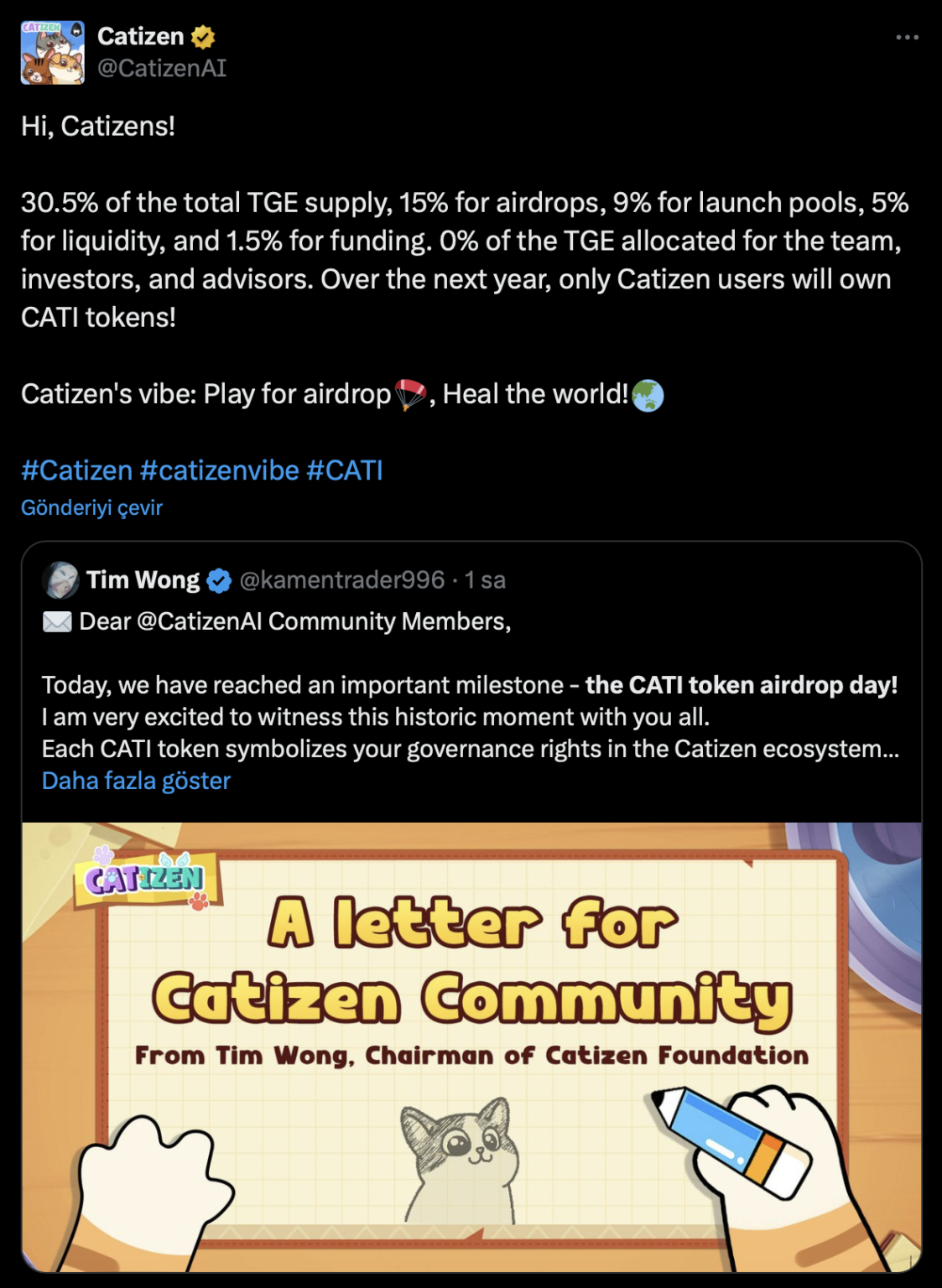 CATIZEN, Takıma Token Ayırmadan AirDrop Arayüzünü Kullanıma Sundu! CATI ...